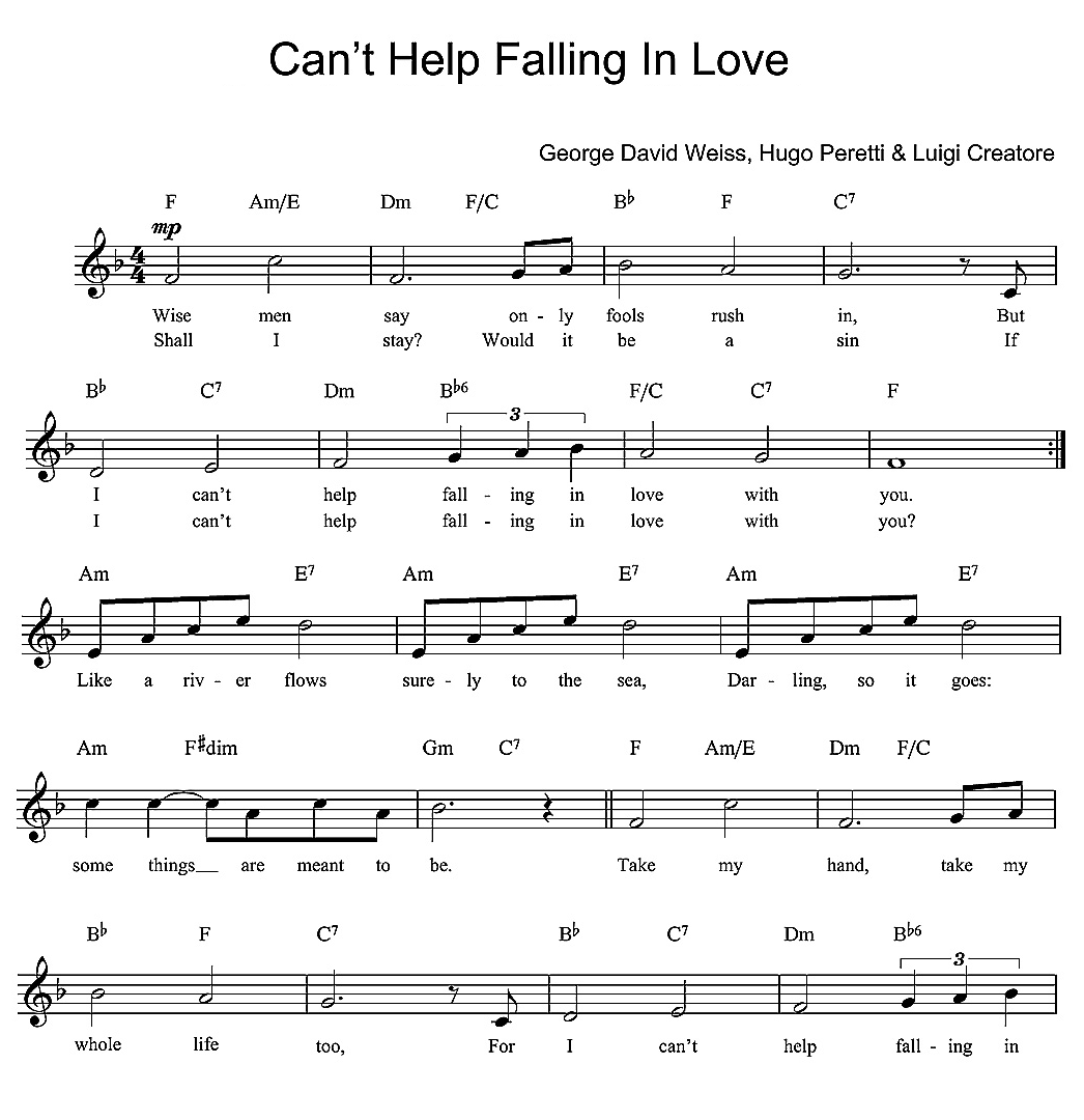Sheet Nhạc Can't Help Falling In Love - Hugo Peretti-Luigi Creatore ...