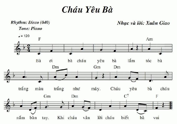 Sheet Nhạc Cháu Yêu Bà - Xuân Giao - Cùng Tập Nhạc