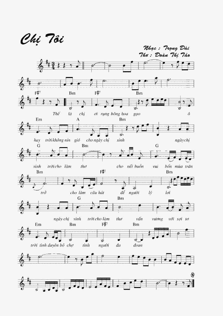 Sheet Nhạc Chị Tôi - Trọng Đài - Cùng Tập Nhạc