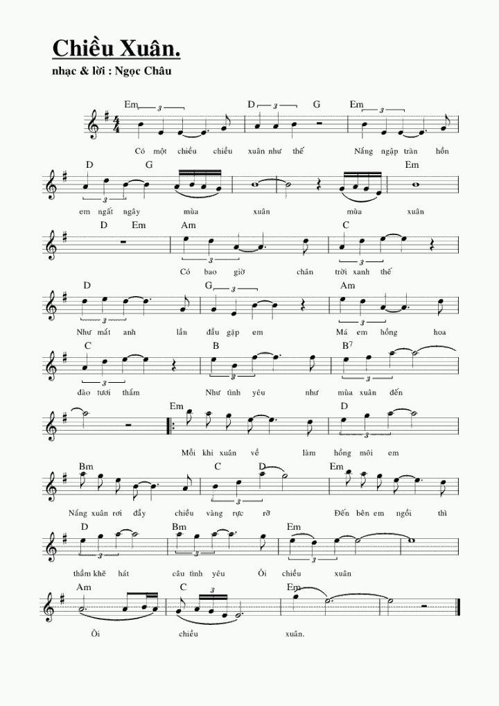 Sheet Nhạc Chiều Xuân - Ngọc Châu - Cùng Tập Nhạc