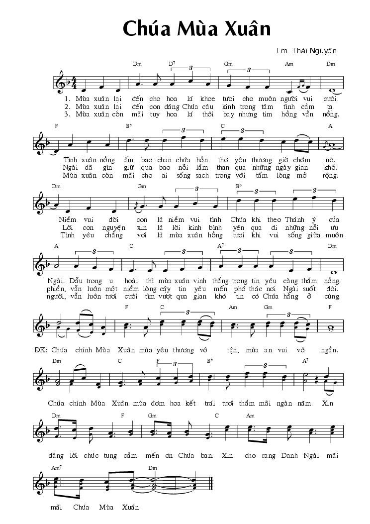 Sheet Nhạc Chúa Mùa Xuân - Lm. Thái Nguyên - Cùng Tập Nhạc