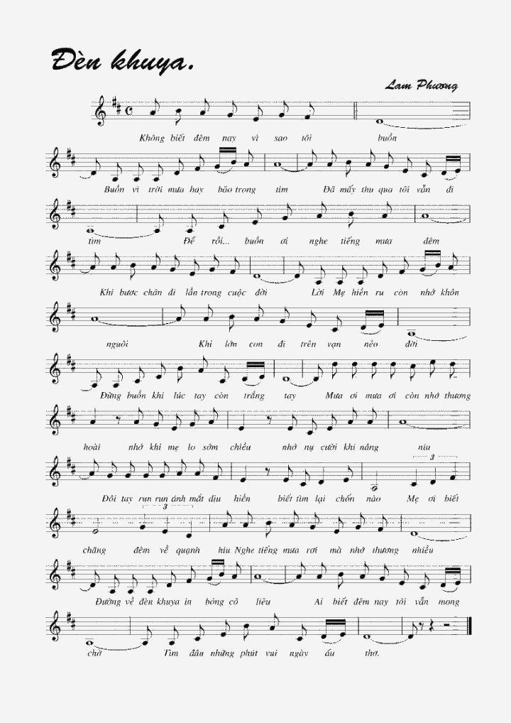 Sheet Nhạc Đèn Khuya - Lam Phương - Cùng Tập Nhạc