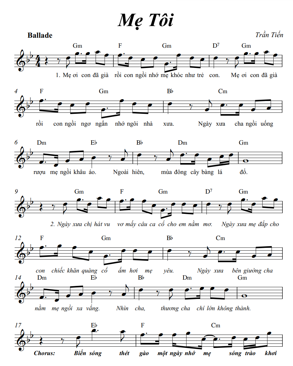 Sheet Nhạc Mẹ Tôi - Trần Tiến - Cùng Tập Nhạc