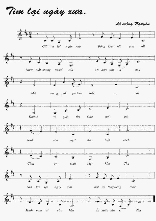 Sheet Nhạc Tìm Lại Ngày Xưa - Lê Mộng Nguyên - Cùng Tập Nhạc
