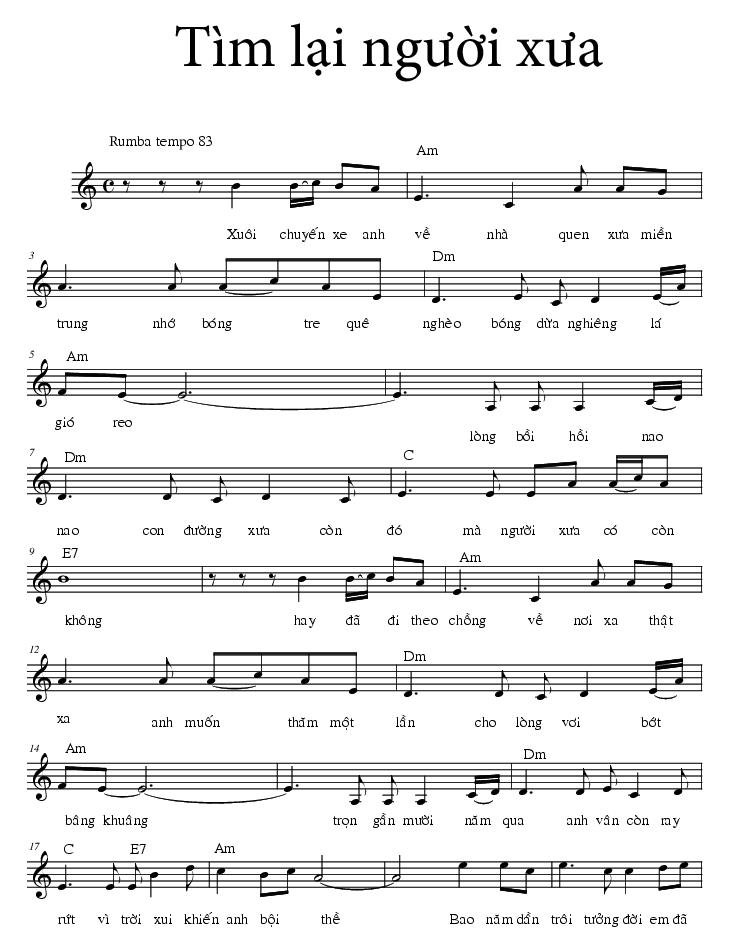 Sheet Nhạc Tìm Lại Người Xưa - Phạm Anh Cường - Cùng Tập Nhạc