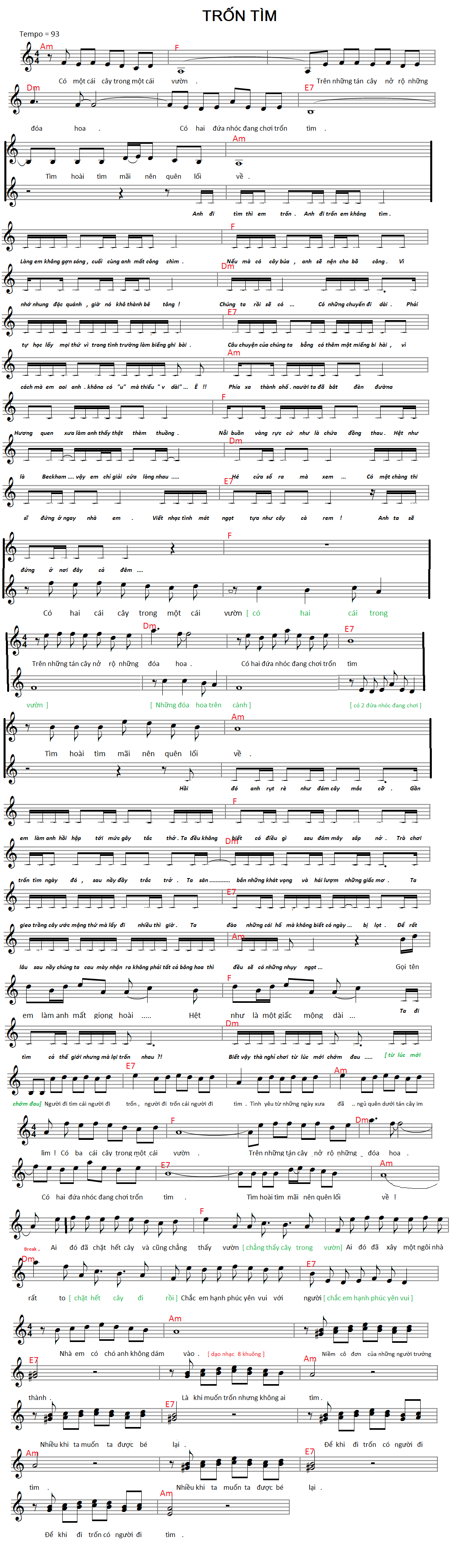 Sheet Nhạc Trốn Tìm - Đen Vâu - Cùng Tập Nhạc